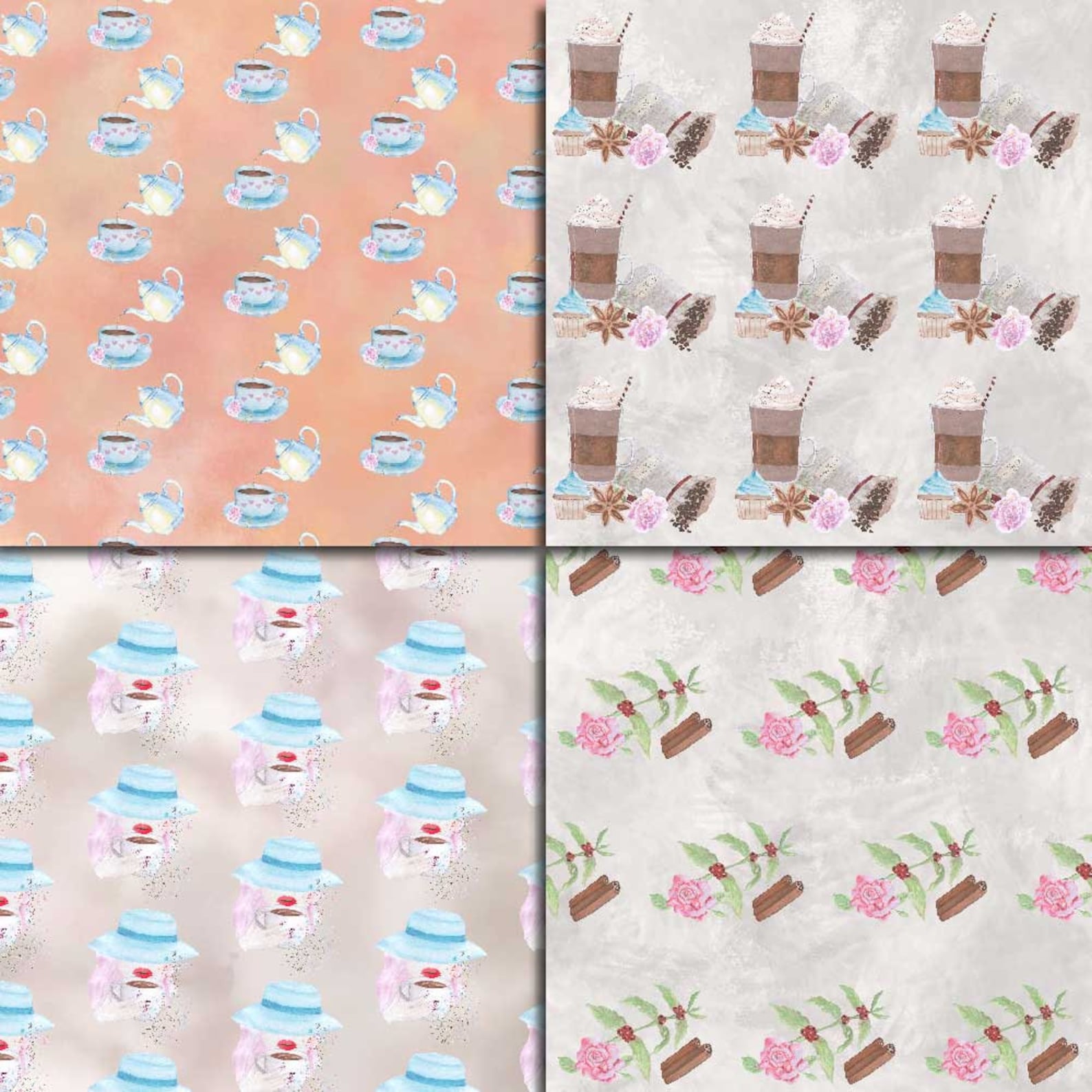 Watercolor Coffee Digital Paper Coffee Backgrounds | Etsy