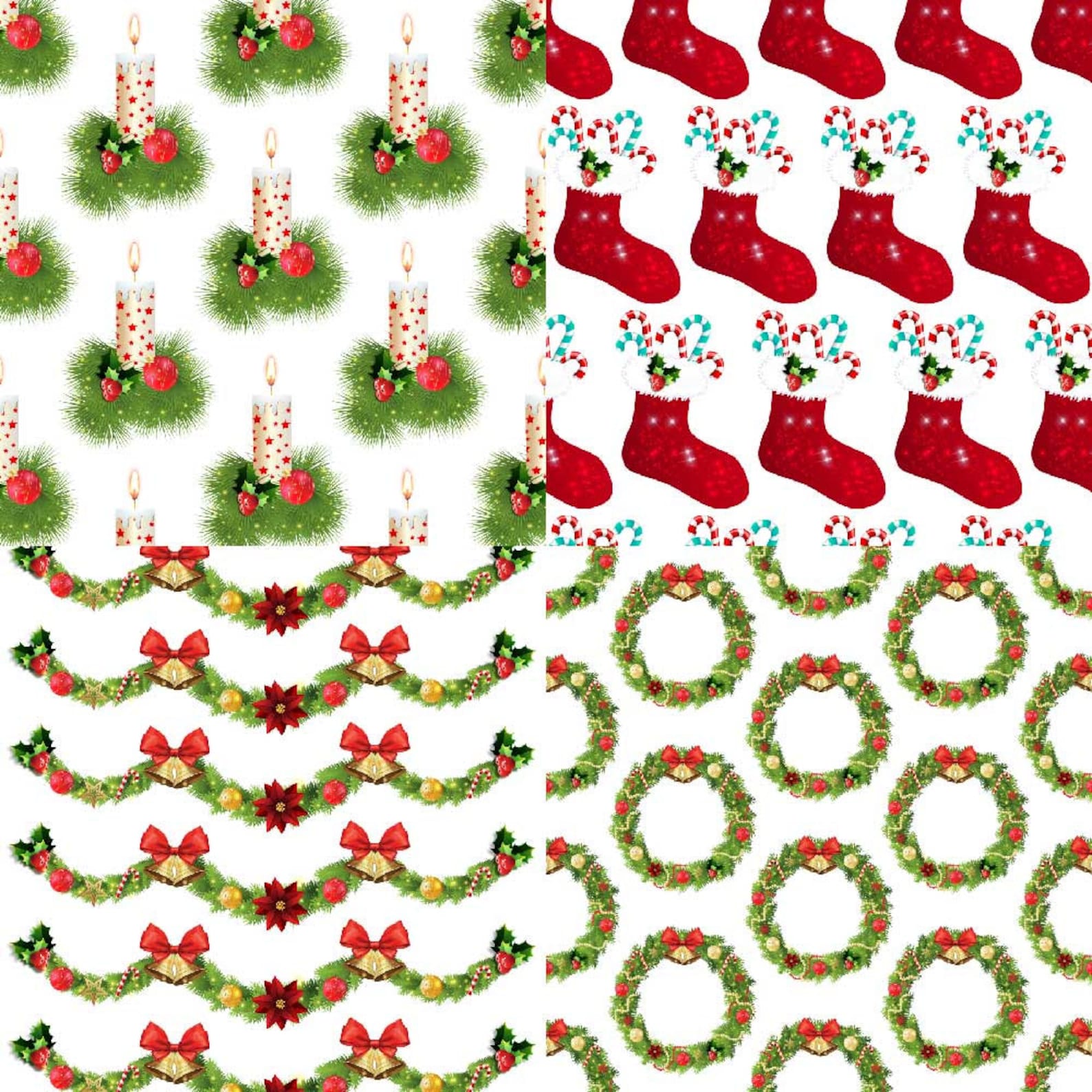 Christmas Paper Digital Paper Green Christmas Tree Red - Etsy