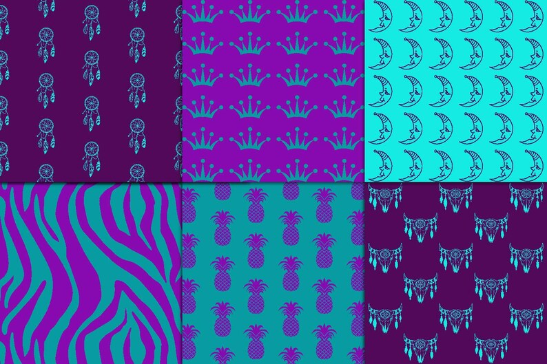 Purple and Teal Royal Digital Paper Marine Backgrounds - Etsy