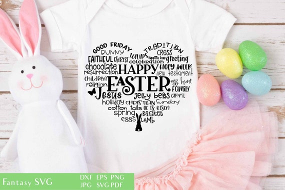 Happy Easter Heart Shaped Word Art SVG Cut File for Cricut - Etsy