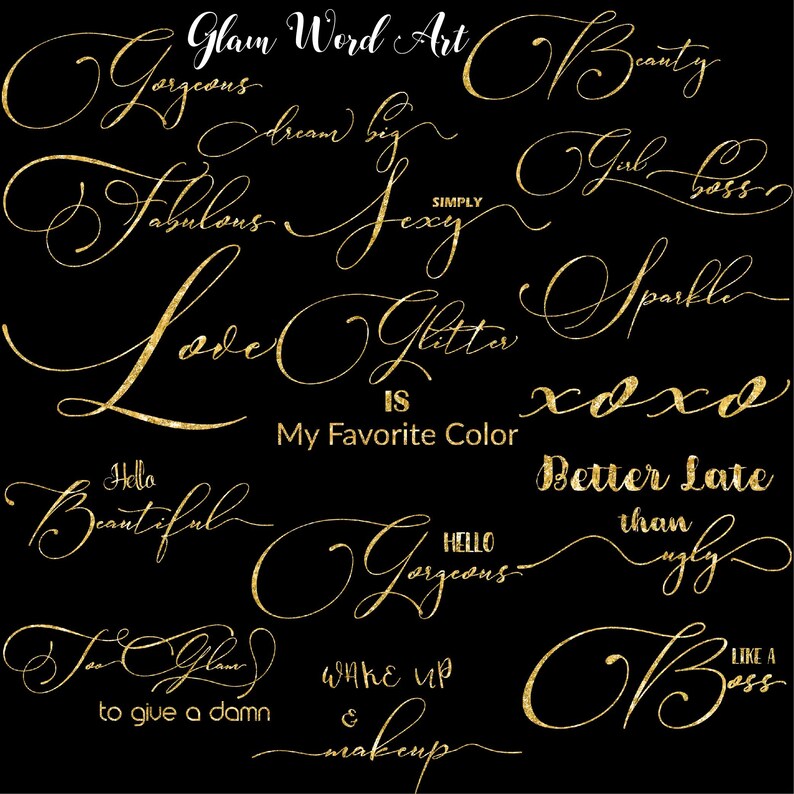 Glam word art glamorous clipart common phrases golden | Etsy Glam word art glamorous clipart common phrases golden | Etsy
