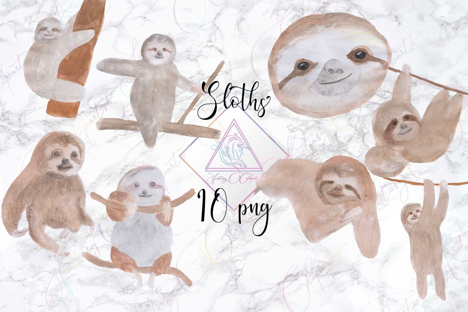 Watercolor hand drawn sloths clipart cute sloth clip art in | Etsy