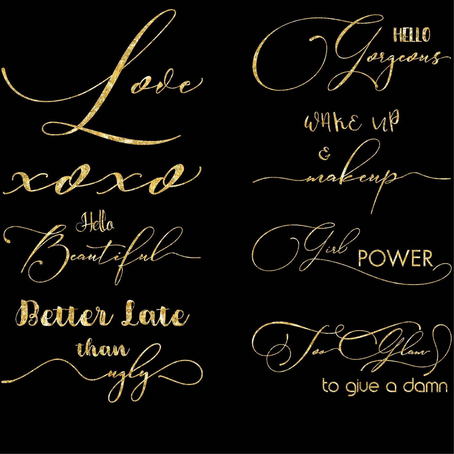 Glam Word Art Glamorous Clipart Common Phrases Golden | Etsy UK