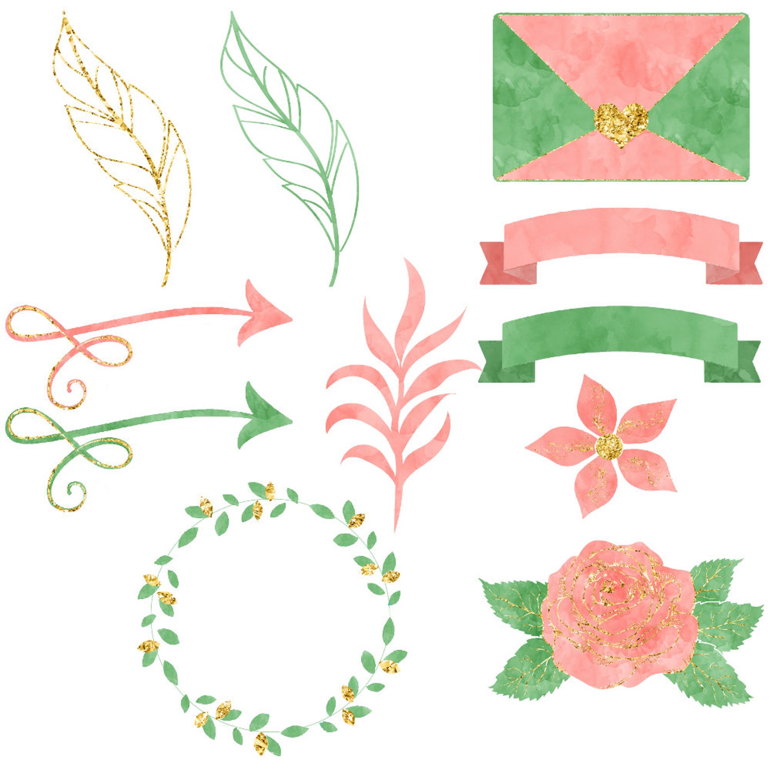 Mint and Coral Watercolor Hummingbird Clipart Watercolour - Etsy