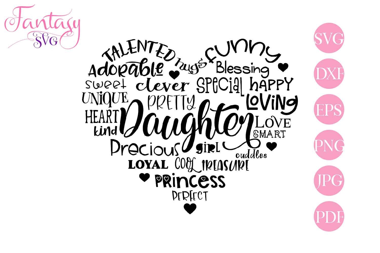 Daughter word art family day svg cut file cricut heart | Etsy