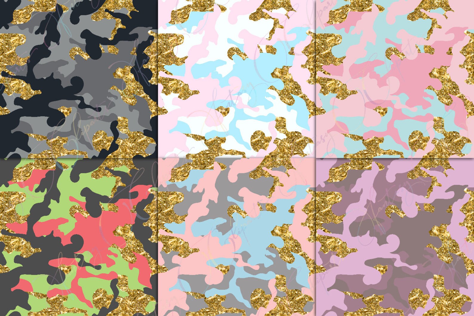 Army Look Digital Paper With Gold Glitter Details Camouflage - Etsy