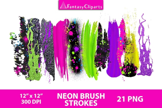 Neon Brush Strokes Clipart PNG | Colorful Paint Splatters Clip Art ...