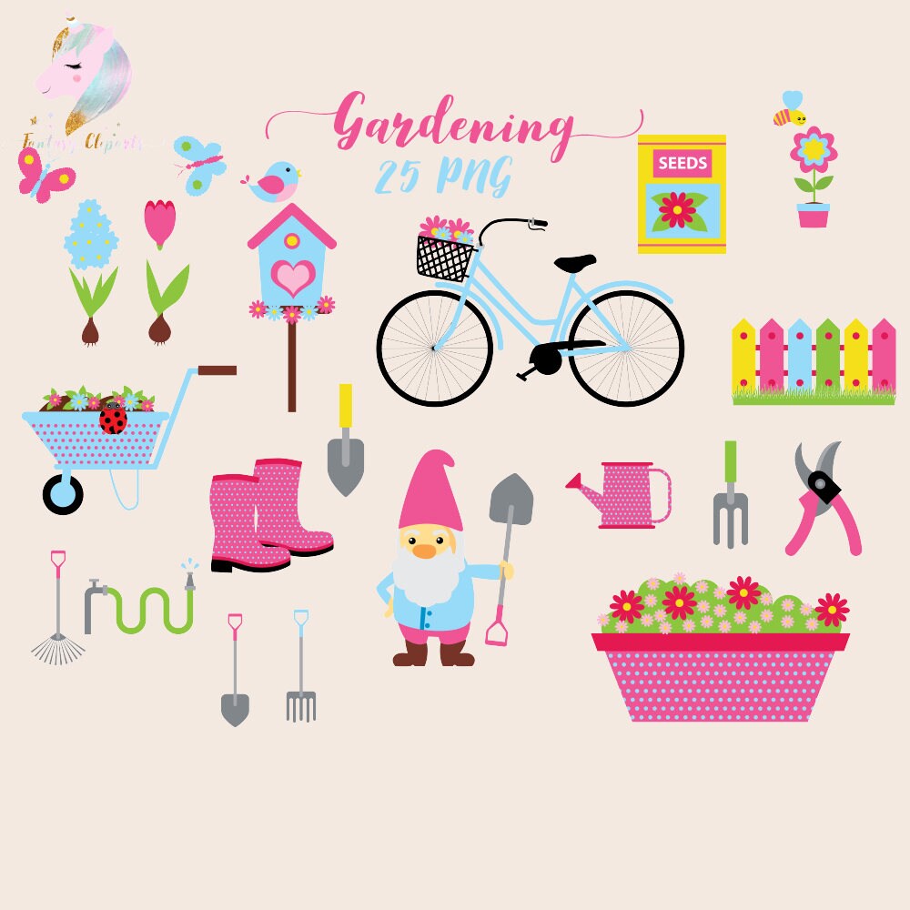 Garden clipart set gardening clip art floral art flower | Etsy