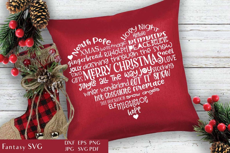 Merry Christmas Heart Shaped Word Art Winter Holiday SVG Cut - Etsy