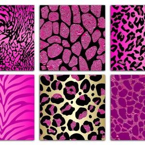 Hot Pink Glitter Safari Animal Print Digital Paper | Magenta Cheetah ...
