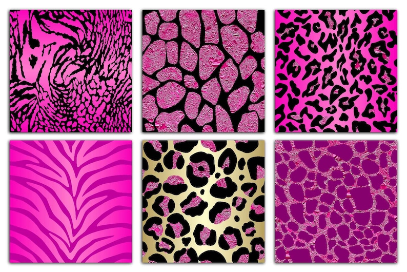 Hot Pink Glitter Safari Animal Print Digital Paper | Magenta Cheetah ...
