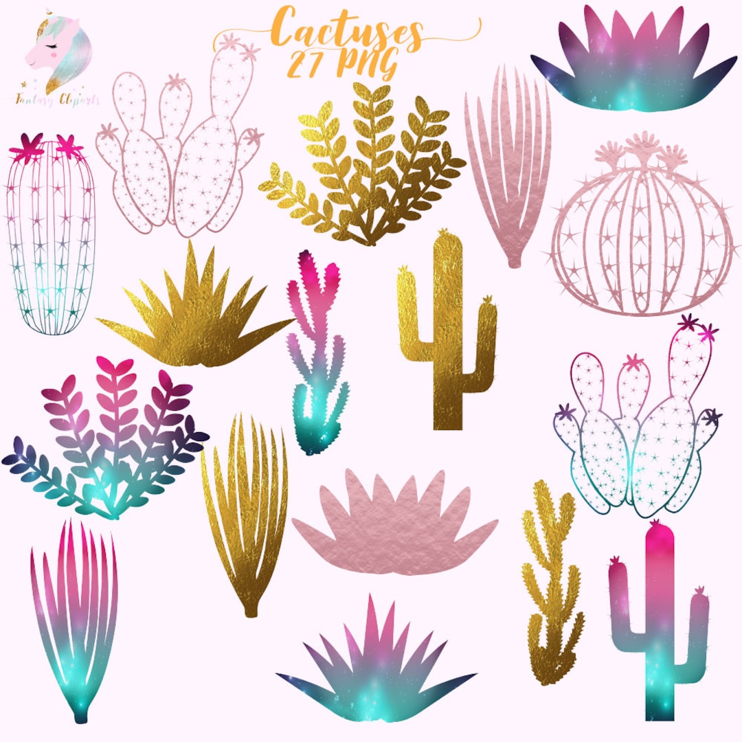 Cactus Clipart, Succulent Clip Art, Cacti Graphics, Gold Succulents ...