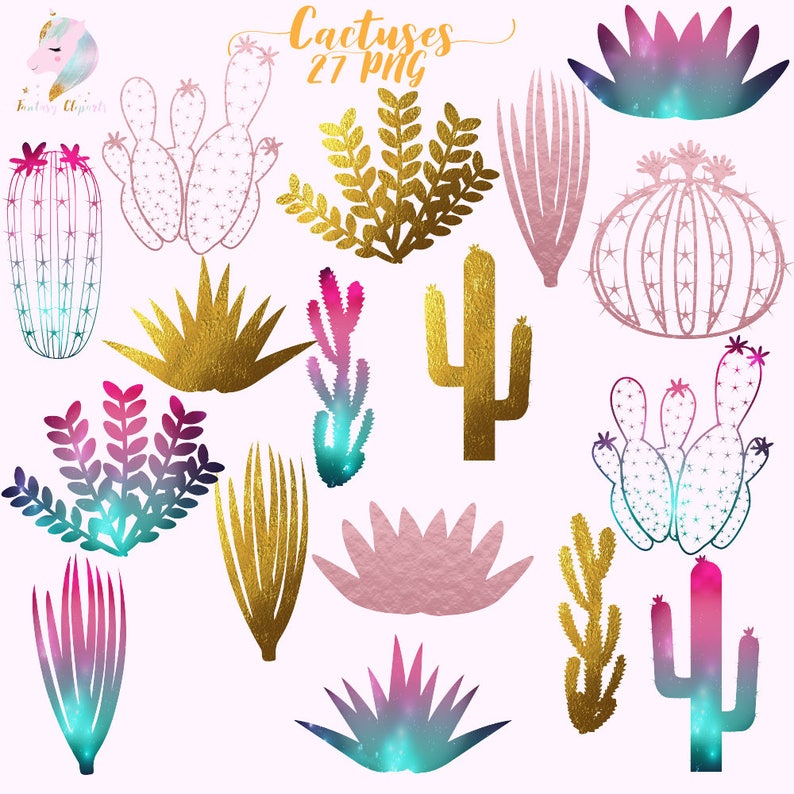 Cactus Clipart Succulent Clip Art Cacti Graphics Gold | Etsy
