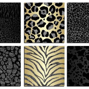 Black Glitter Safari Animal Print Digital Paper | Gothic Cheetah ...