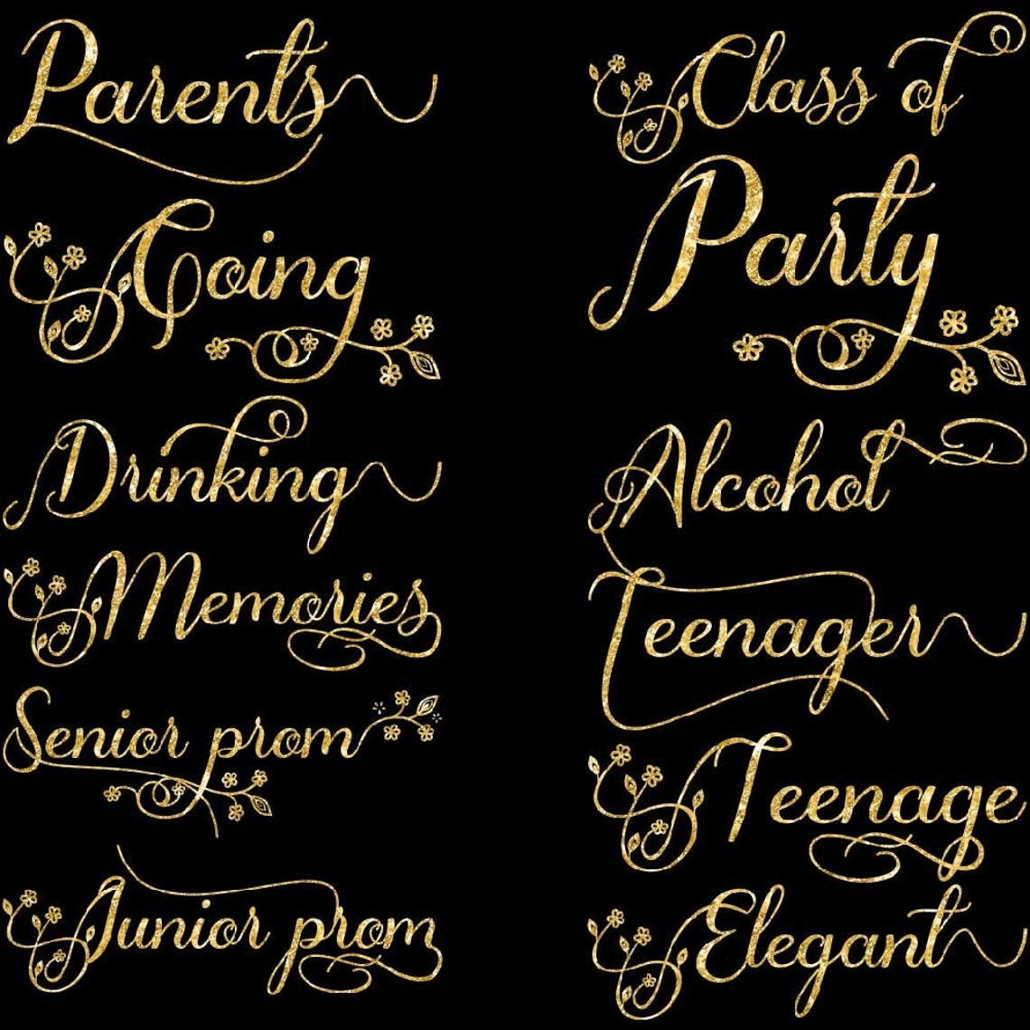 Prom Word Art Promenade Clipart Gold Glitter Letters Common - Etsy