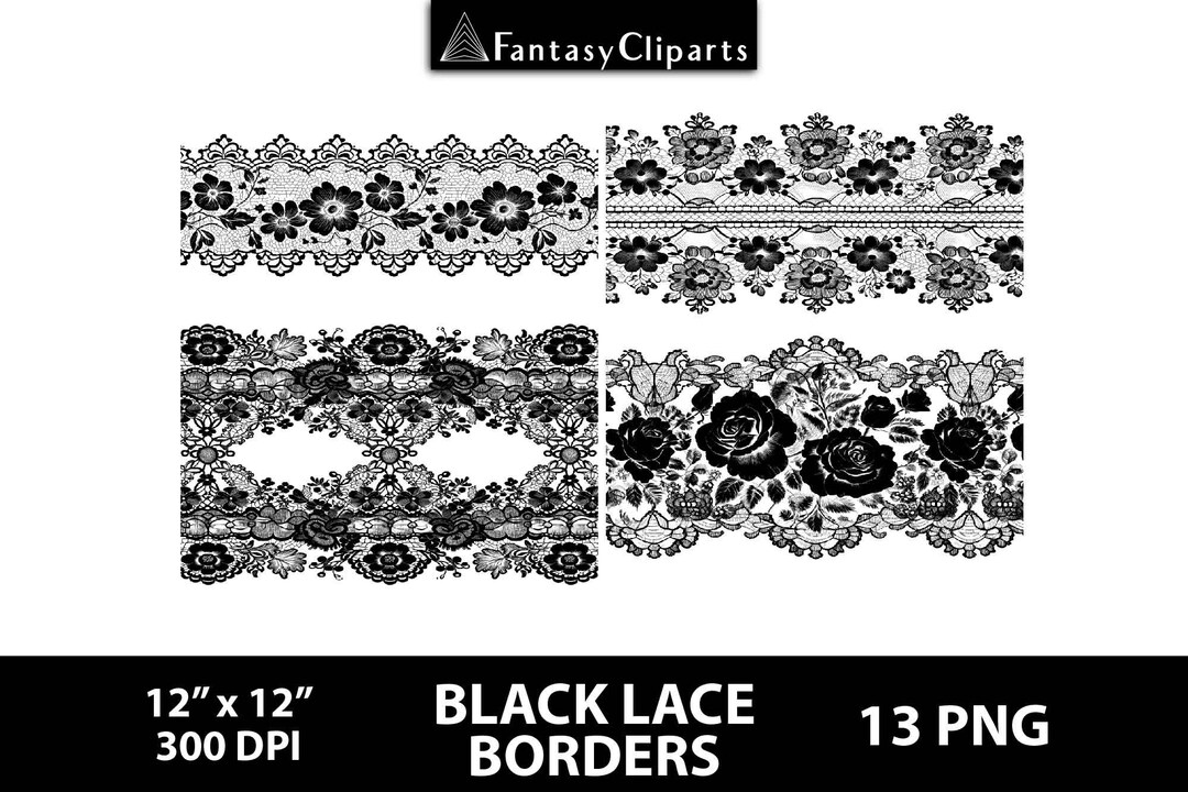Black Lace Borders Overlay Clipart Halloween Gothic Lace Dividers ...