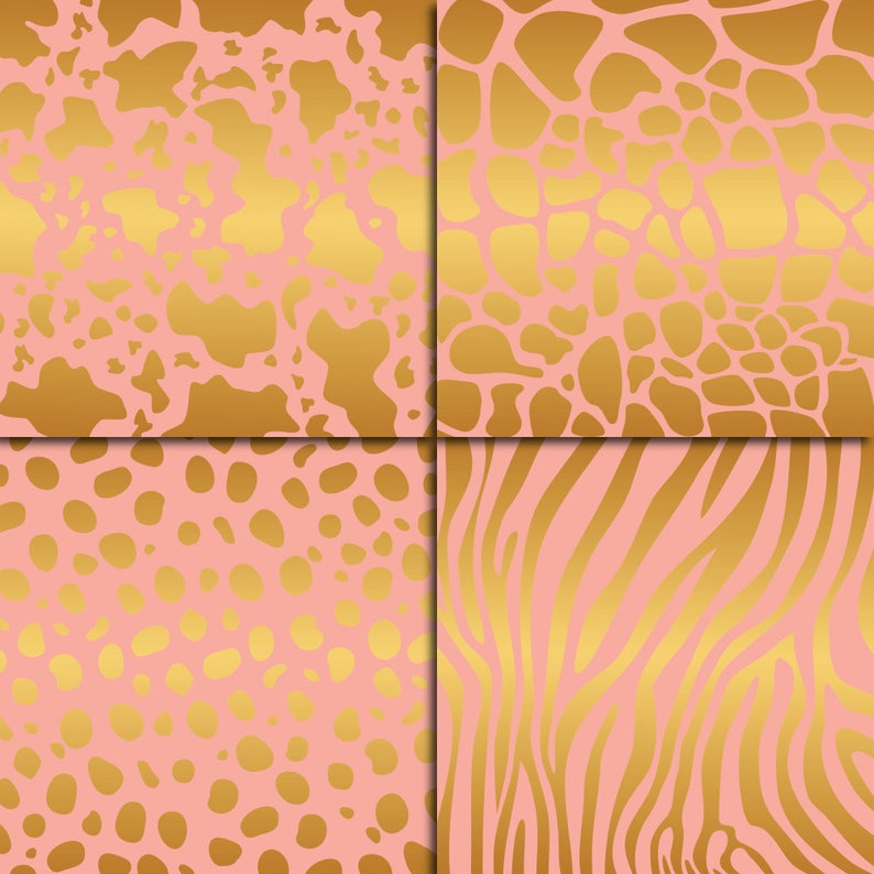Golden Animal Print Digital Paper on Pink Background Gold - Etsy