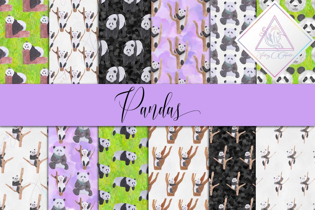 Panda Digital Paper With Watercolor Hand Drawn Clipart Made by - Etsy