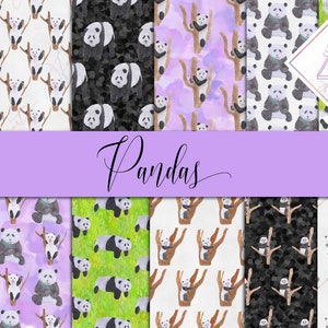 Panda Digital Paper With Watercolor Hand Drawn Clipart Made by - Etsy