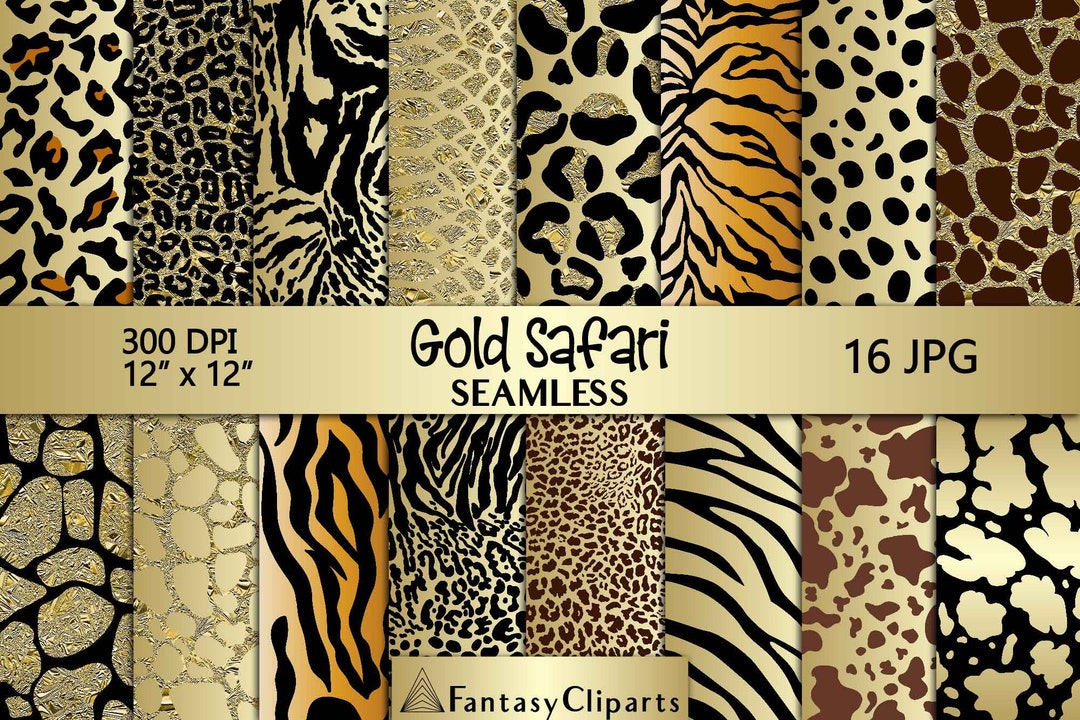 Gold Glitter Safari Animal Print Digital Paper | Cheetah Print Seamless ...
