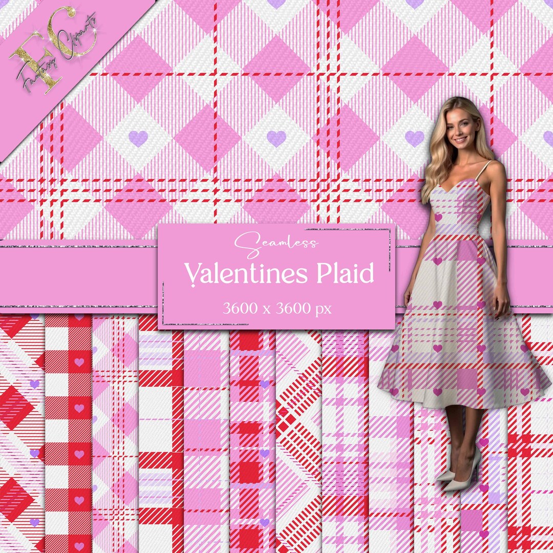 Valentine Plaid Digital Paper Tartan Seamless Pattern Pink Flannel ...