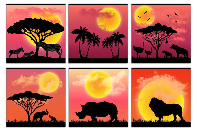 Africa Sunset Digital Paper Seamless Patterns Safari Scene - Etsy