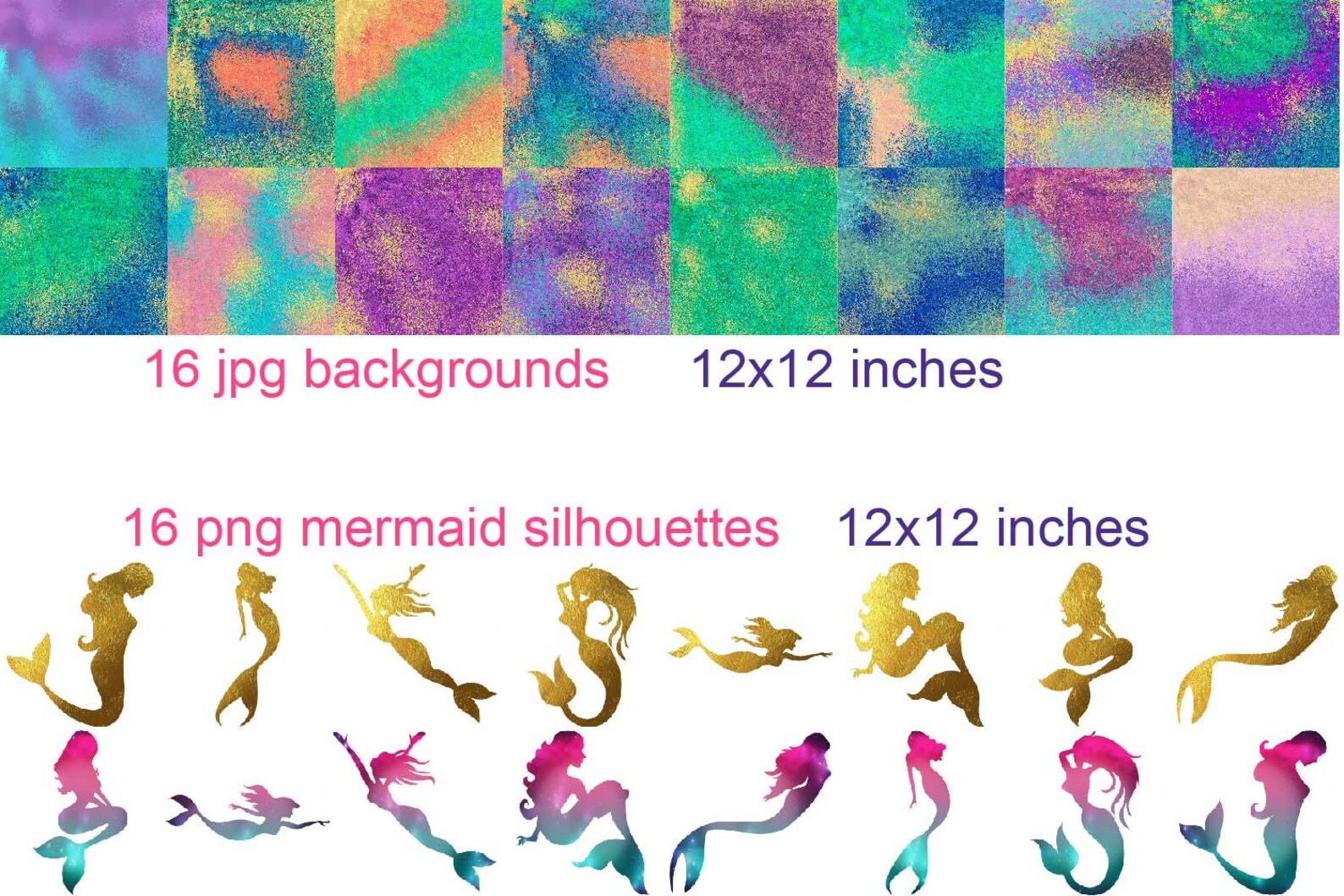 Huge Bundle of Mermaid Clipart and Digital Papers Mermaid - Etsy
