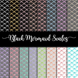 Mermaid Scales Digital Paper Made by Fantasy Cliparts, Black ...