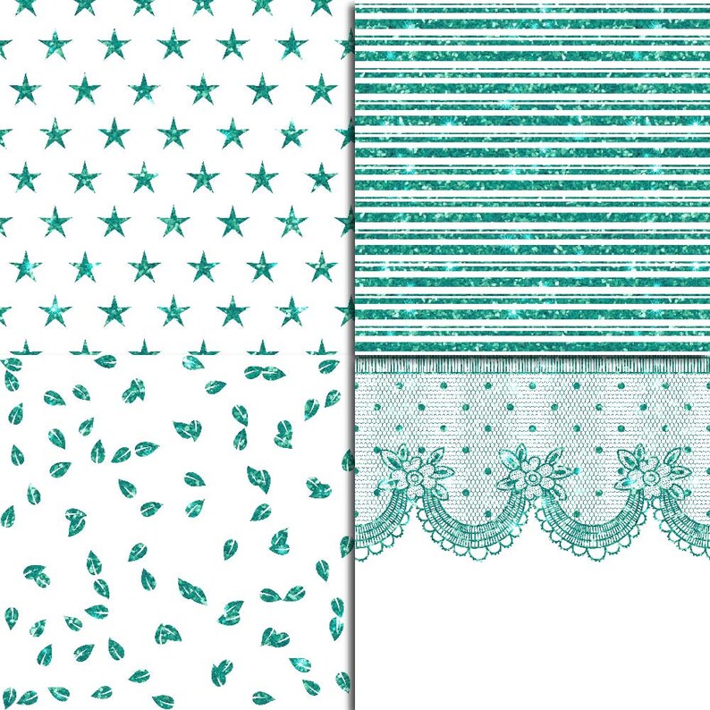 Glitter Turquoise Digital Paper White Backgrounds Shimmer | Etsy