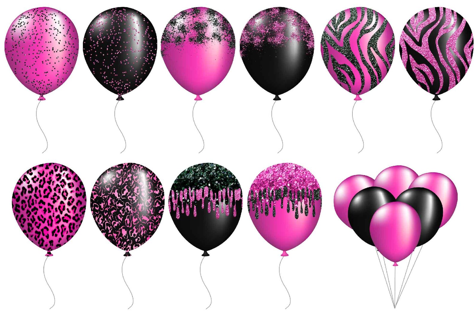 Black Pink Combo Balloon Clipart Balloons Bunches - Etsy