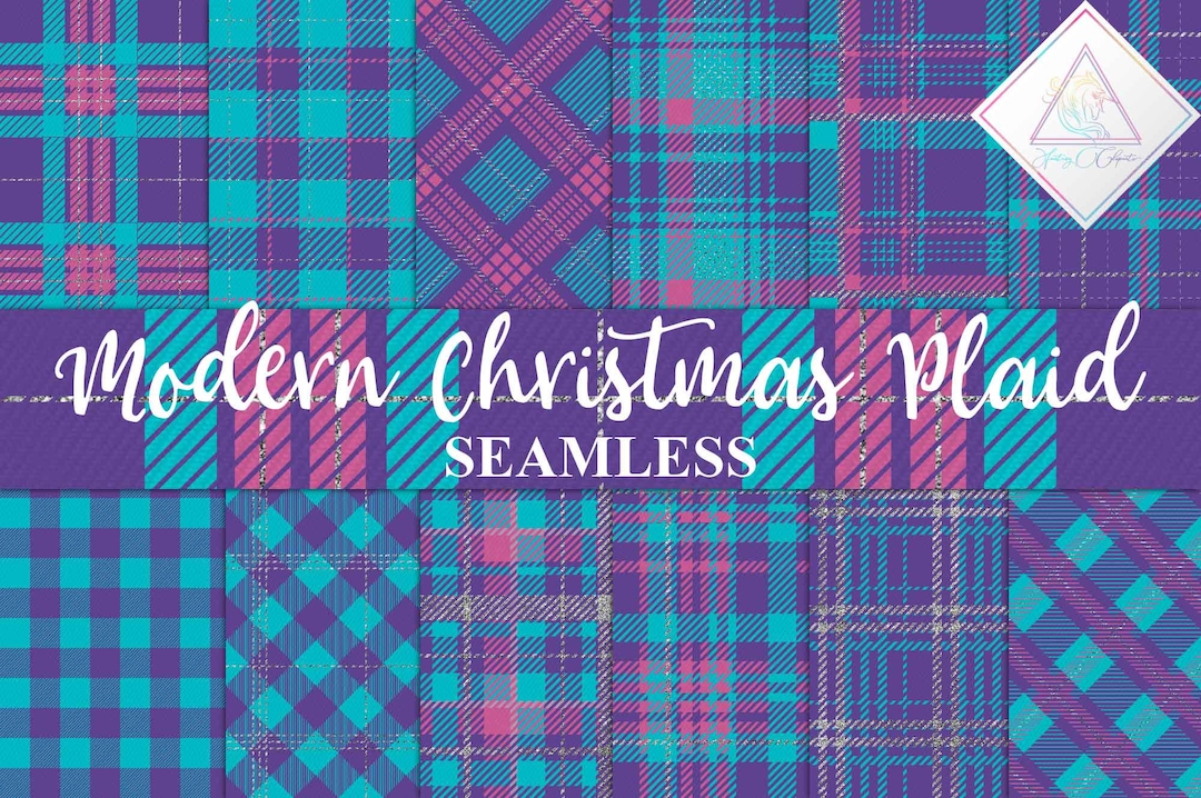 Modern Christmas, Plaid Digital Paper, Silver Glitter, Seamless Tartan ...