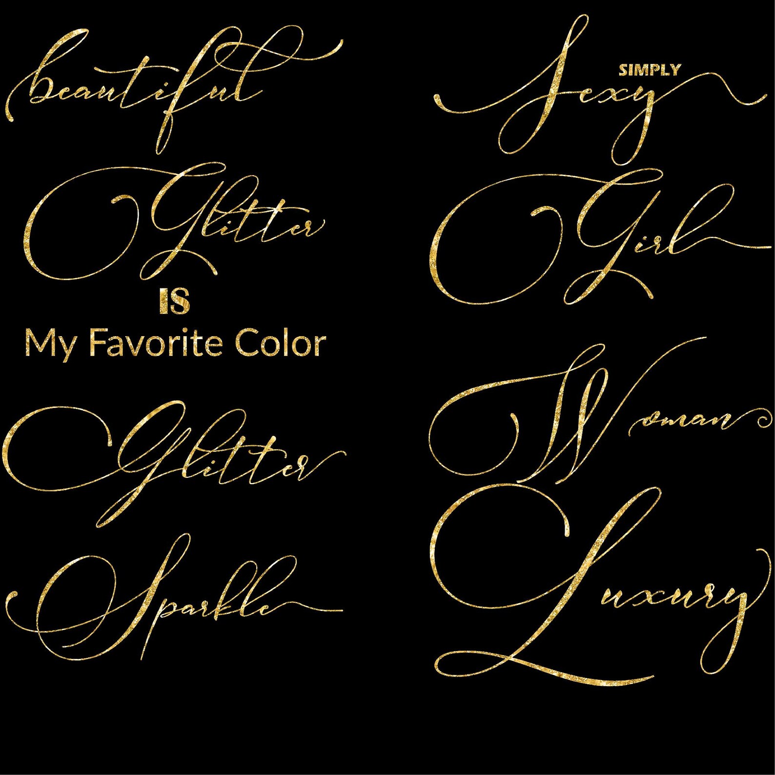 Glam Word Art Glamorous Clipart Common Phrases Golden - Etsy
