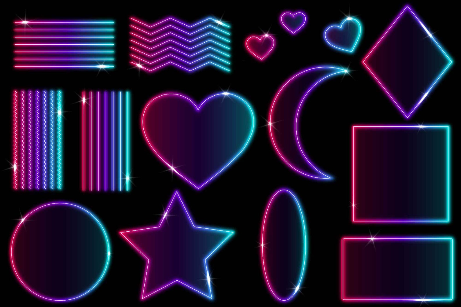 Neon Geometric Shapes Clipart PNG Glowing Neon Frames Clip Art Pastel ...