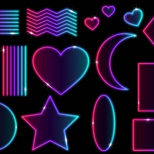 Neon Geometric Shapes Clipart PNG | Glowing Neon Frames Clip Art ...