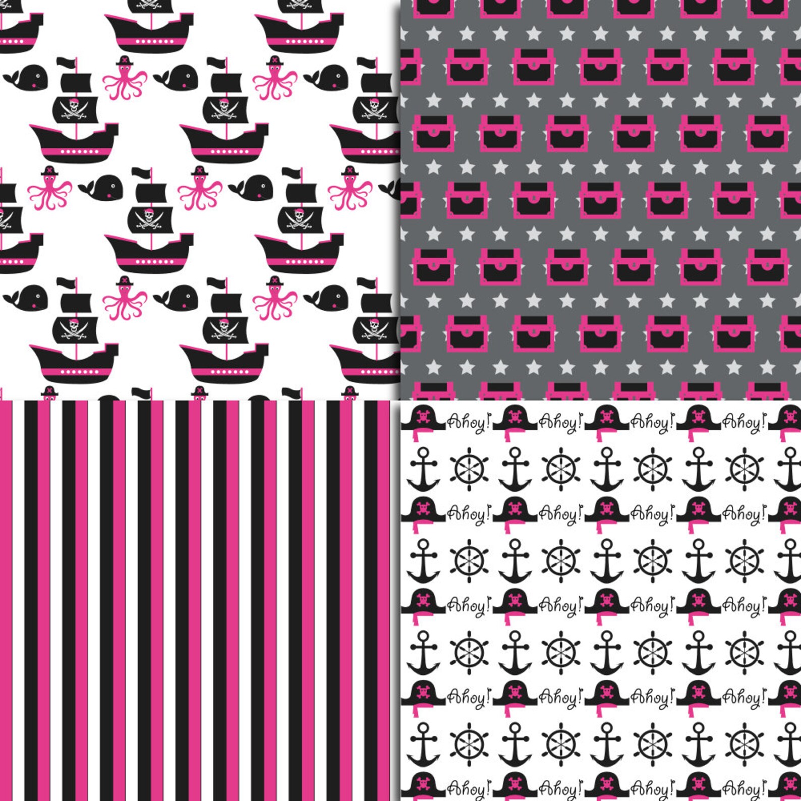 Pirate Digital Paper Pirates Girls Cute Pirates Jpg Black - Etsy