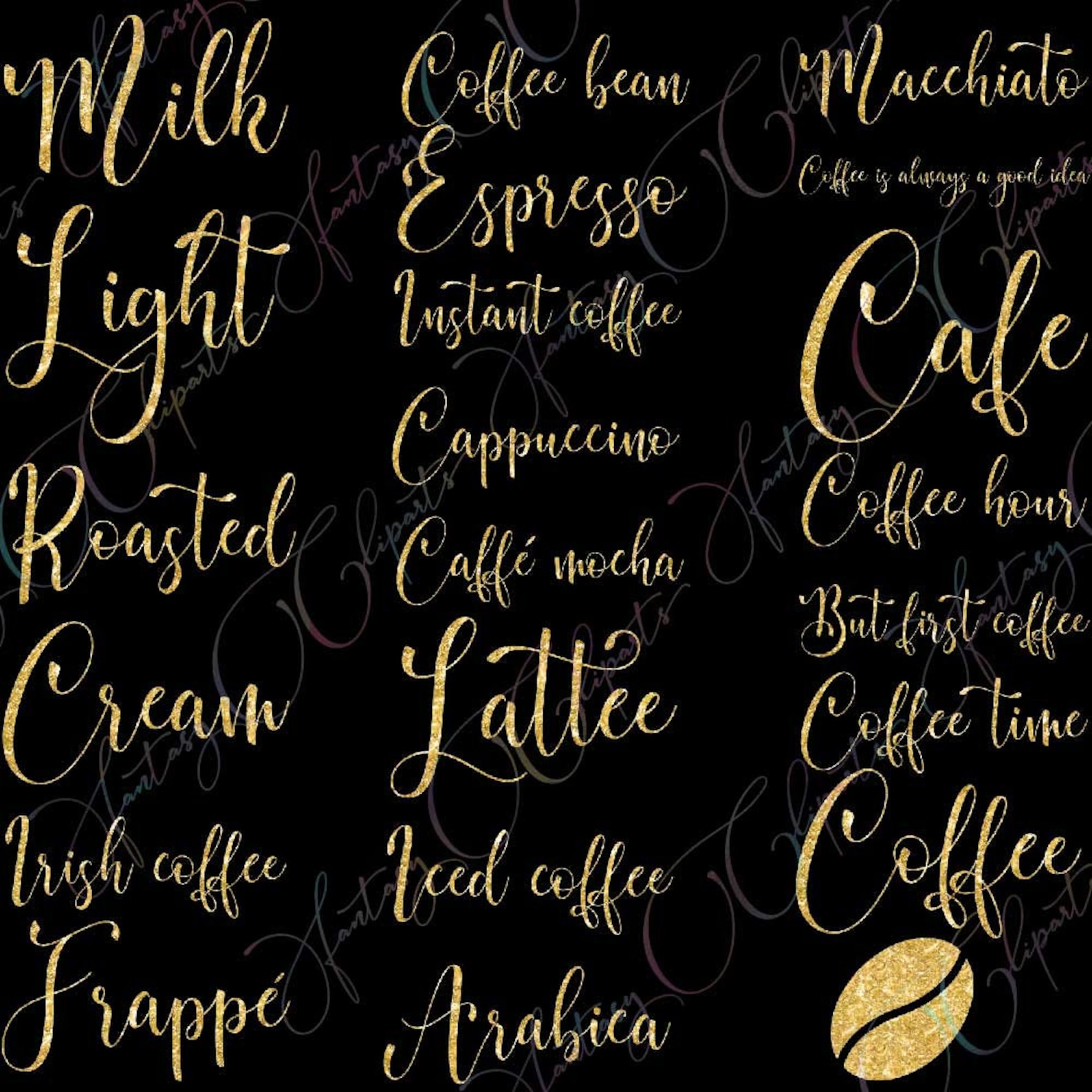 Coffee Word Art Coffee Clipart Coffee Clip Art Gold Glitter - Etsy