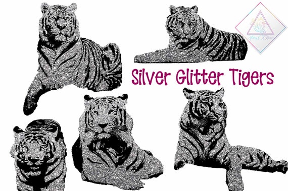 Silver glitter tiger, animals clipart, wild africa zoo, asian animal ...