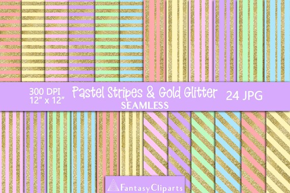 Pastel Backgrounds Gold Glitter Stripes | Seamless Digital Paper ...