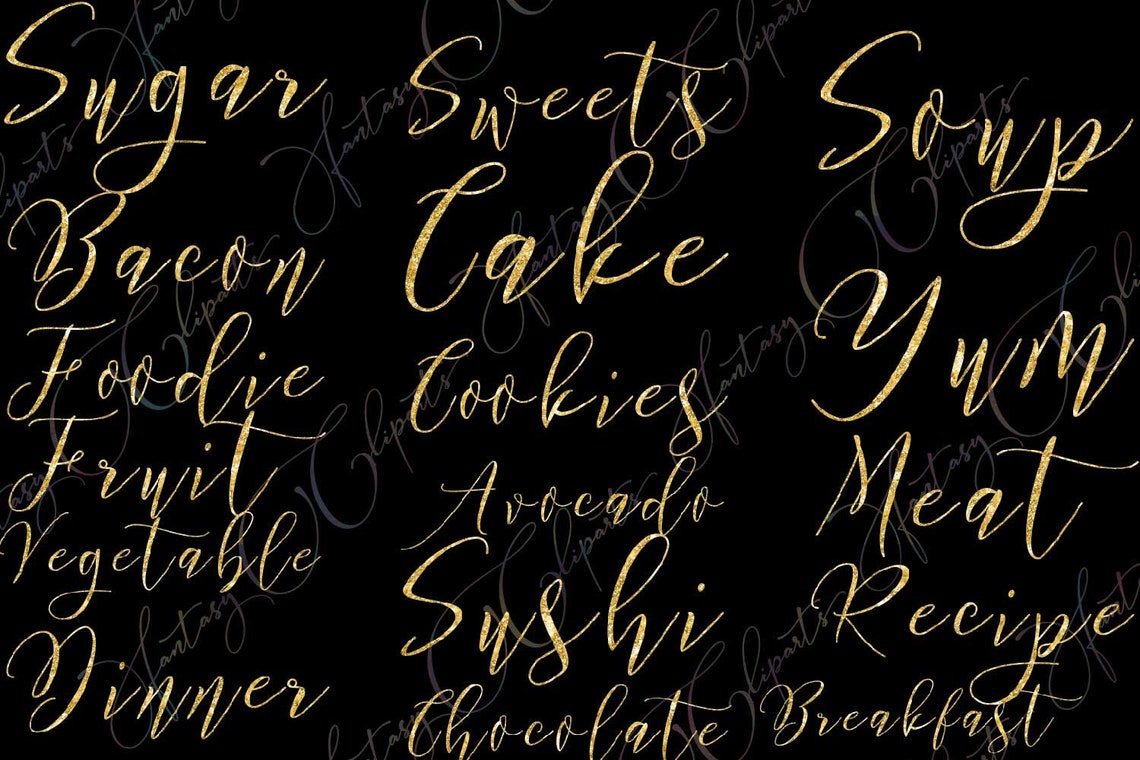 Gold Glitter Food Word Art in Png Format Golden Lettering - Etsy