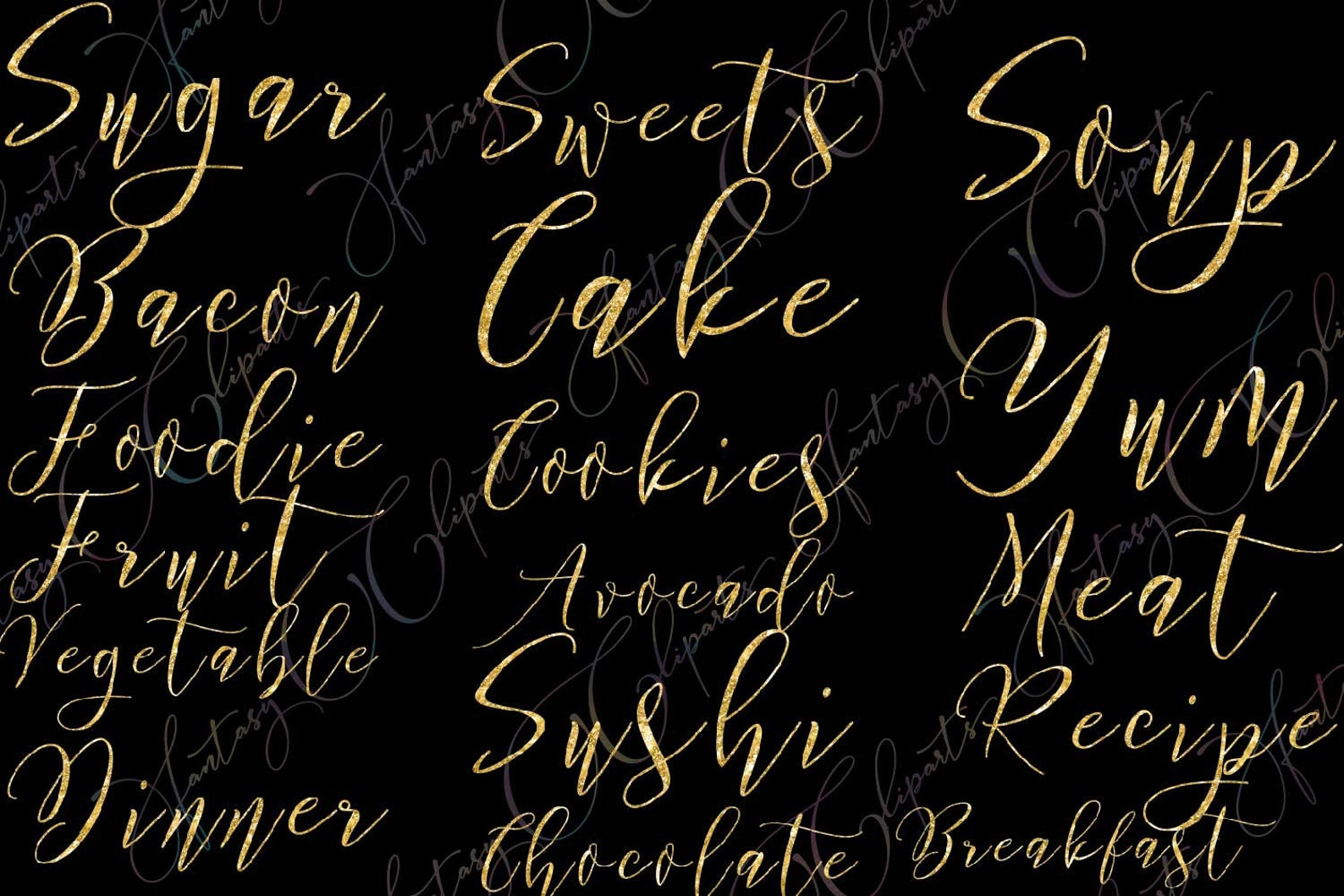 Gold Glitter Food Word Art in Png Format Golden Lettering - Etsy