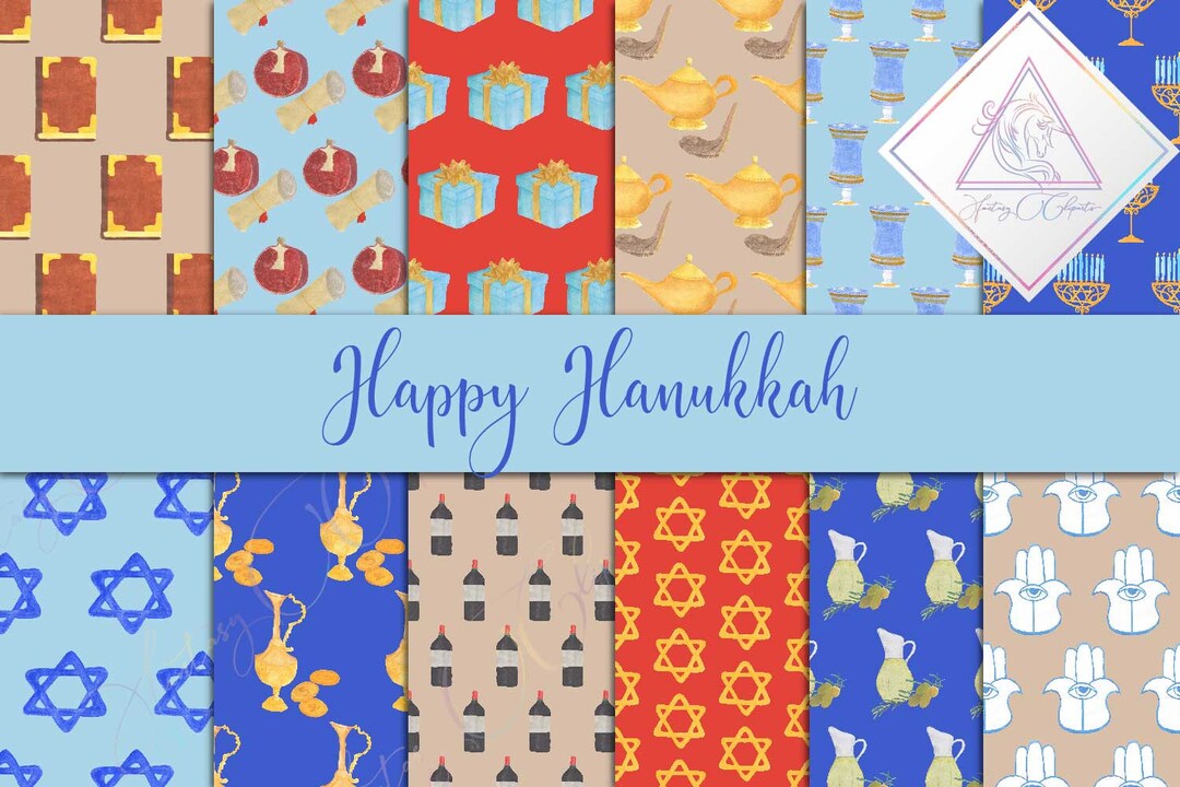 Happy Hanukkah Digital Paper in Jpg, Hand Drawn Illustration of Jewish ...