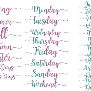 Days of the Week Word Art Clipart | Months of the Year Words Overlays ...
