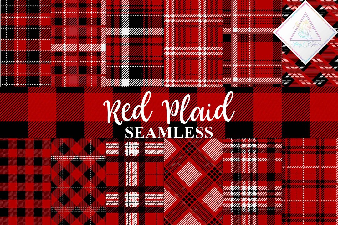 Red Plaid, Digital Paper, Seamless Patterns, Gothic Black, Gingham ...