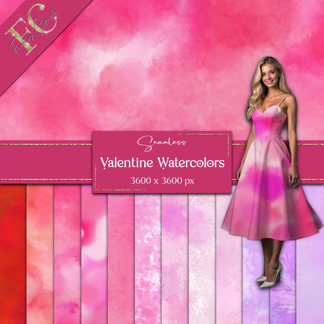 Valentine Watercolors Romantic Seamless Digital Papers Red Pink Purple ...