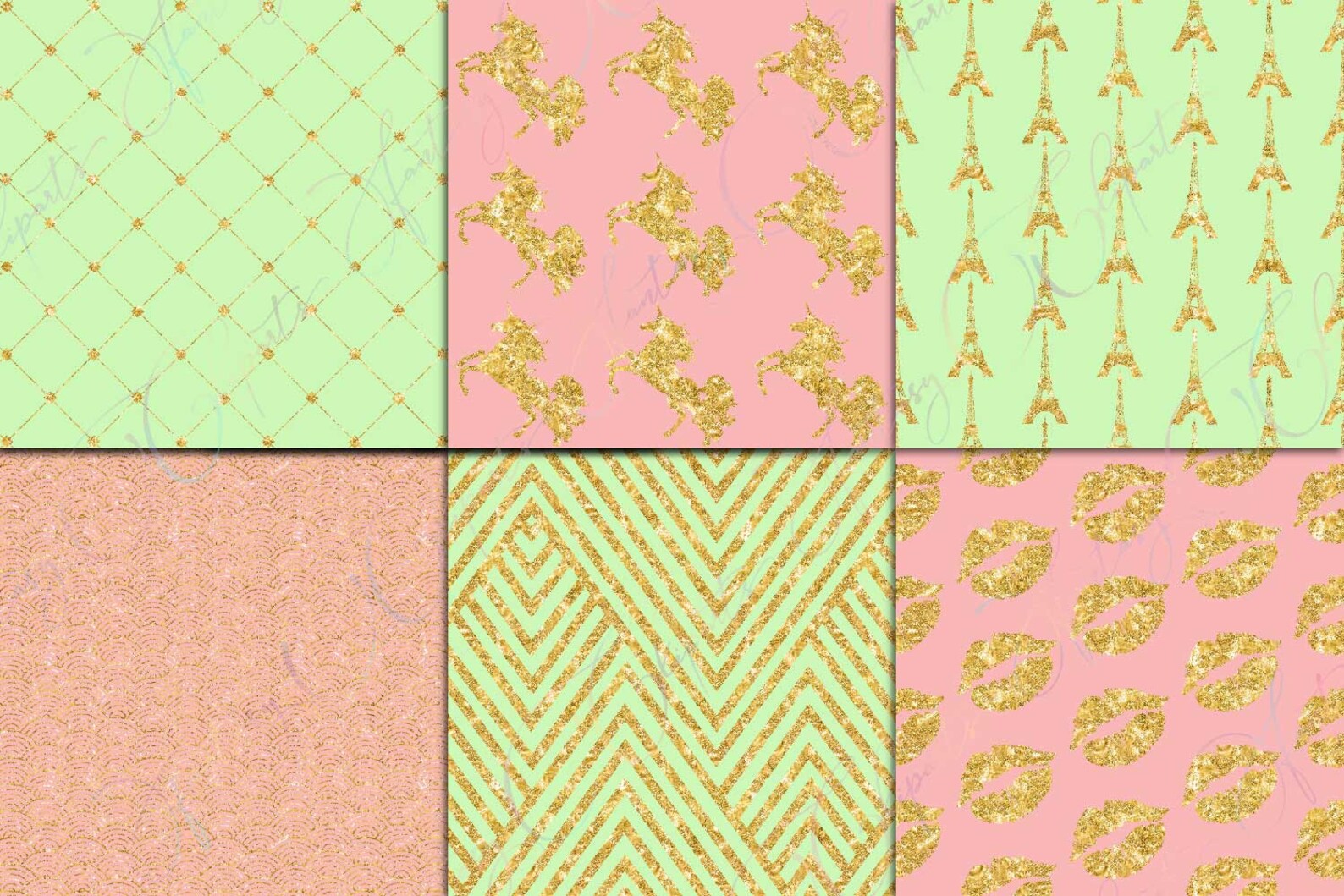 Pink Mint Paper Digital Paper Pack Sparkling Texture Gold - Etsy