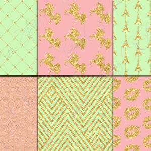 Pink Mint Paper, Digital Paper Pack, Sparkling Texture, Gold Glitter ...