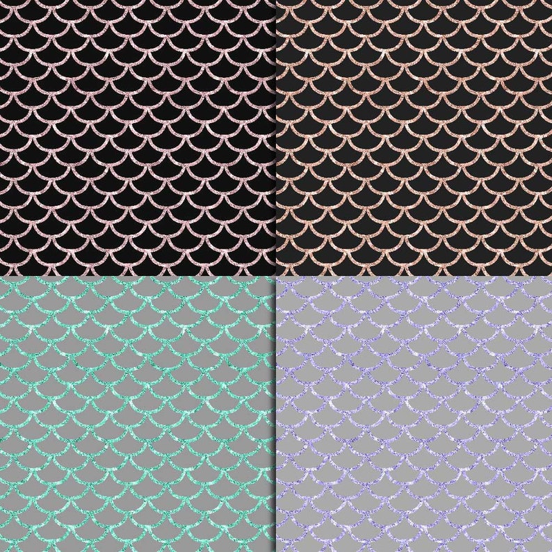 Mermaid Scales Digital Paper Made by Fantasy Cliparts Black | Etsy