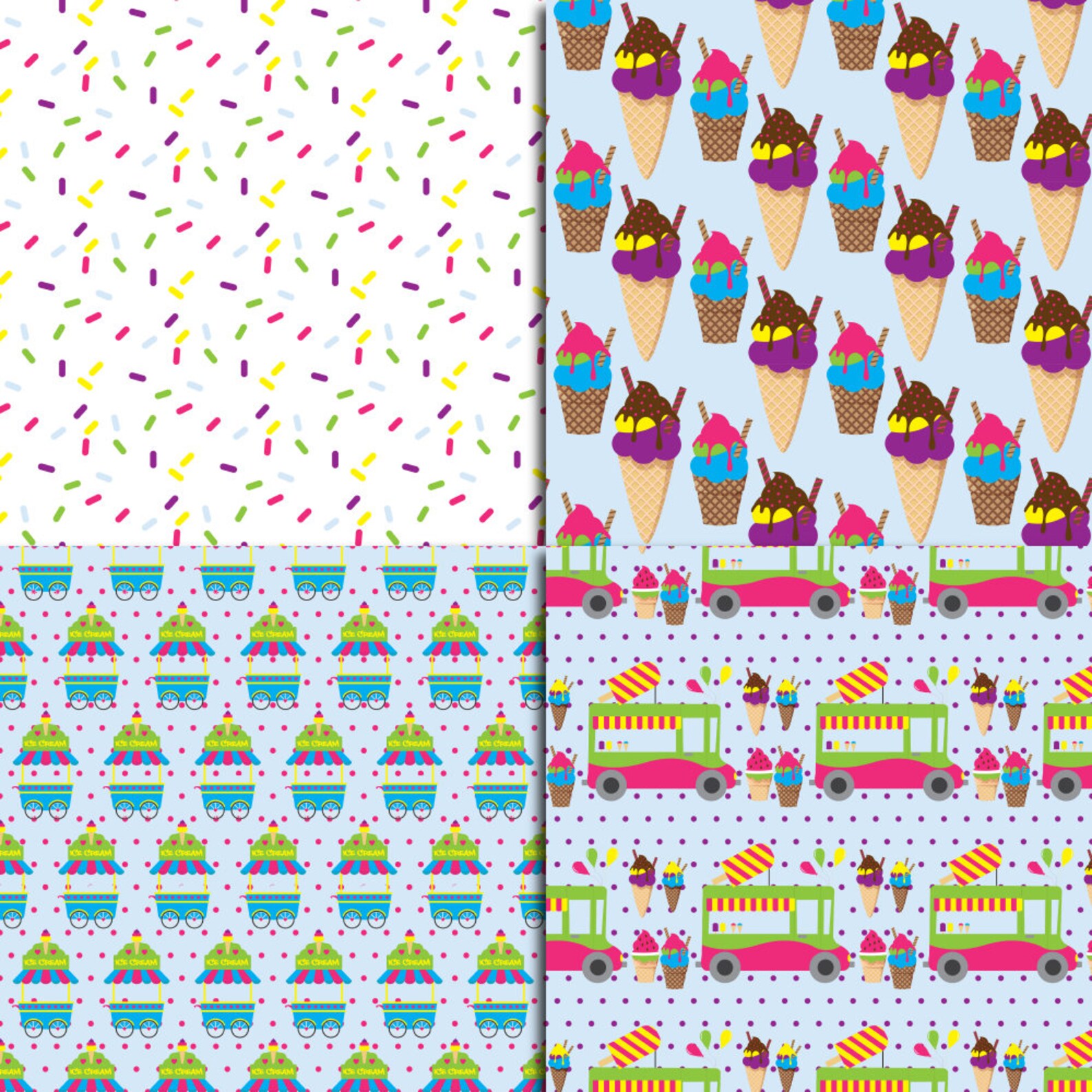 Ice Cream Paper Kids Digital Paper Children Scrapbook - Etsy