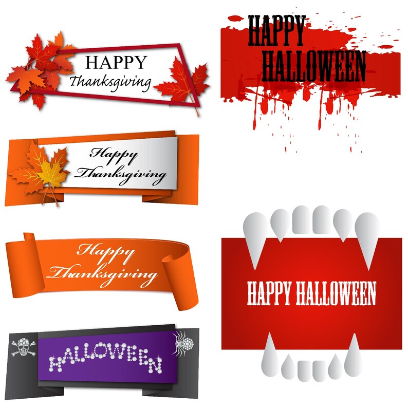 Autumn Banners Halloween Clipart Thanksgiving Clip Art Fall - Etsy
