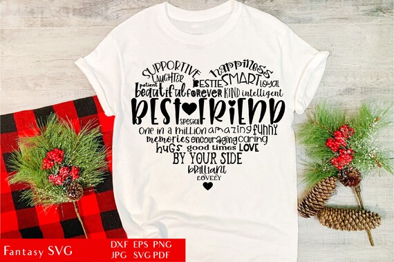 Best Friend Heart Shaped Word Art Romantic SVG Cut File - Etsy
